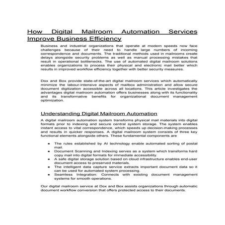Boost Business Efficiency with Digital Mailroom Automation | PDF