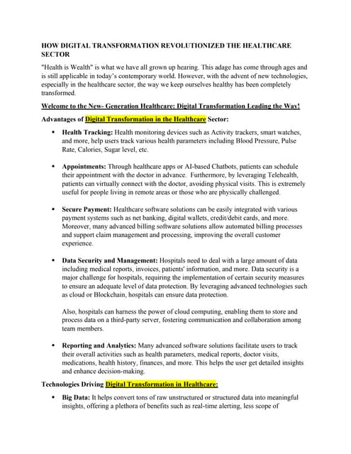 Digital Transformation in Healthcare: Trends, Challenges & Their Solutions | PDF