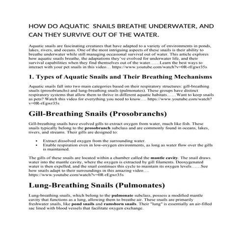 HOW DO AQUATIC SNAILS BREATHE UNDERWATER, AND CAN THEY SURVIVE OUT OF ...