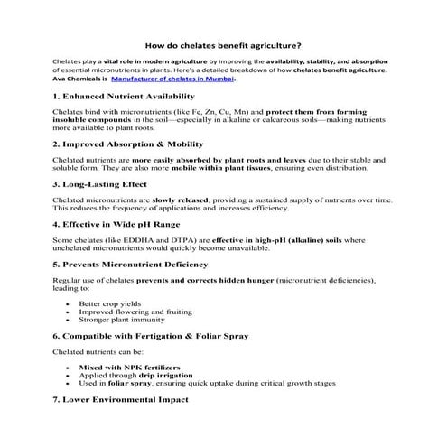 How do chelates benefit agriculture? | Ava Chemicals | PDF