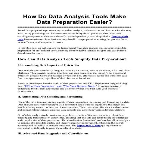 ow Do Data Analysis Tools Make Data Preparation Easier? | PDF
