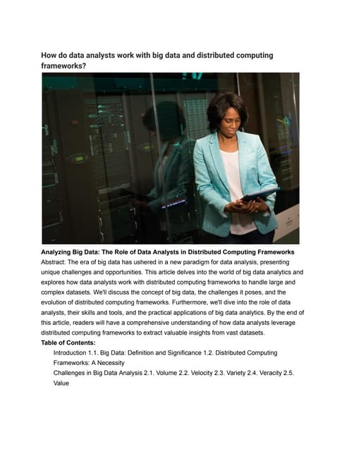 How Do Data Analysts Work With Big Data And Distributed Computing