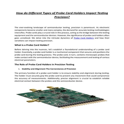 How do Different Types of Probe Card Holders Impact Testing Precision | PDF