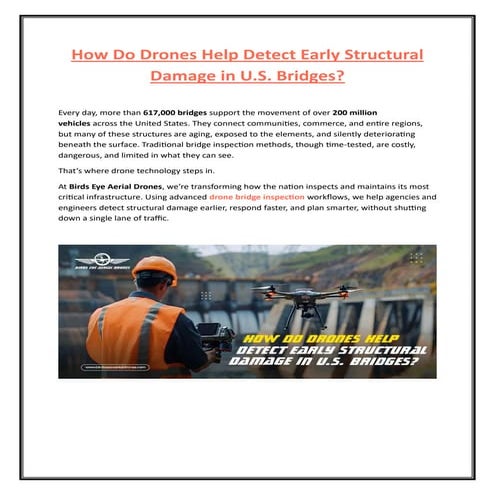 How Do Drones Help Detect Early Structural Damage in U.S. Bridges | PDF
