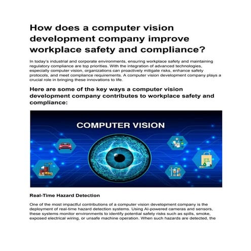 How does a computer vision development company improve workplace safety ...