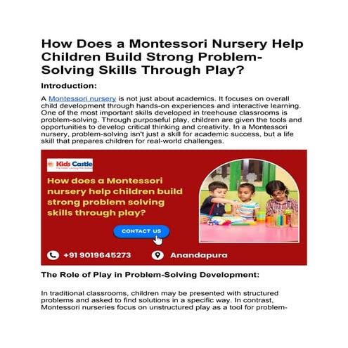 How Does a Montessori Nursery Help Children Build Strong Problem ...