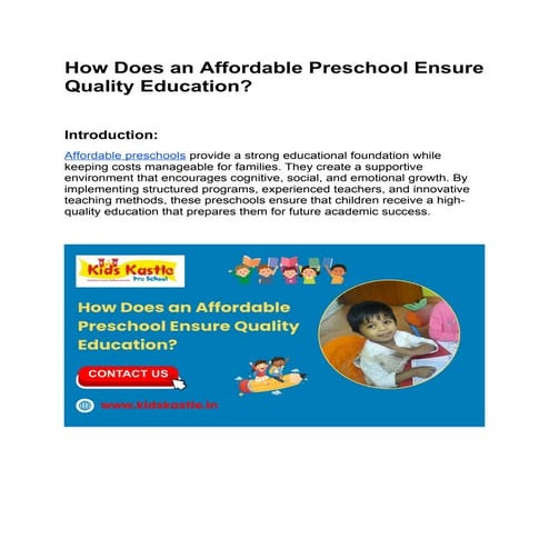 How Does an Affordable Preschool Ensure Quality Education.docx