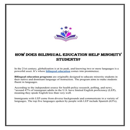 How Does Bilingual Education Help Minority Students? | PDF