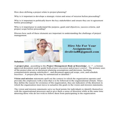 How does defining a project relate to project planning- Why is it impo.docx
