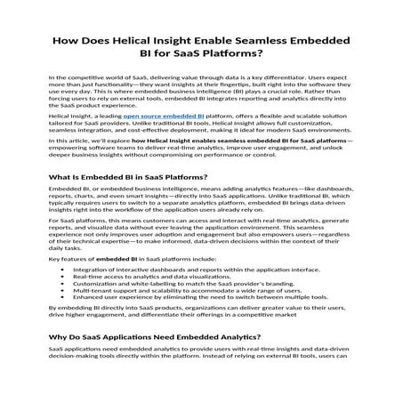 How Does Helical Insight Enable Seamless Embedded BI for SaaS Platforms ...