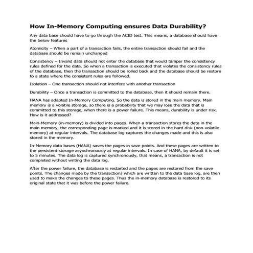 How does in memory computing ensures data durability | PDF