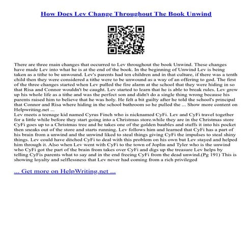 How Does Lev Change Throughout The Book Unwind | PDF