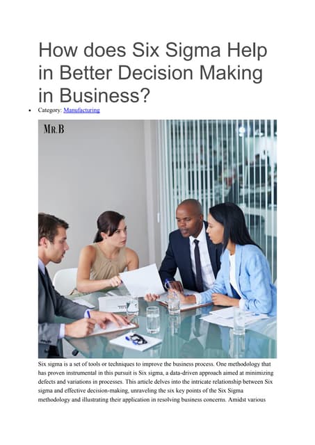 Six Sigma Principle and Methods | PPT