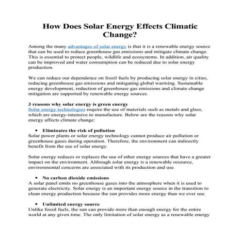 How Does Solar Energy Effects Climatic Change | PDF