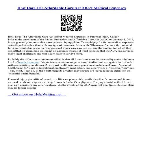 How Does The Affordable Care Act Affect Medical Expenses | PDF