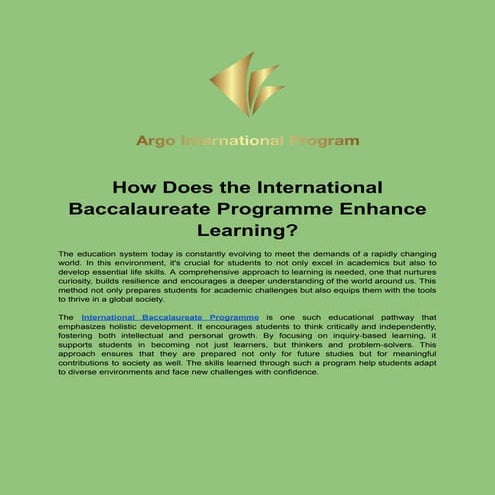 How Does the International Baccalaureate Programme Enhance Learning? | PDF