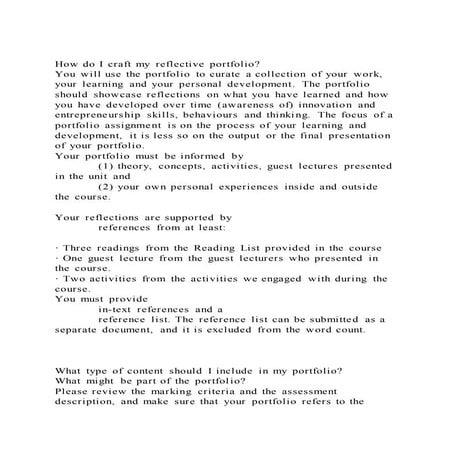 How do I craft my reflective portfolioYou will use the portfoli | PDF
