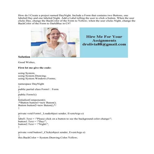 How do I Create a project named DayNight- Include a Form that contains.docx