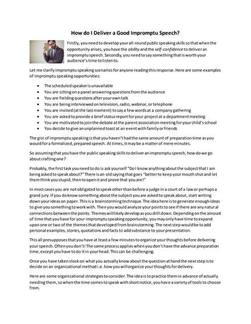 Organizing and Delivering Impromptu Speech | PPTX
