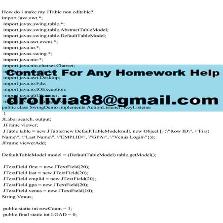How Do I Make My Jtable Non Editableimport Javaawt Import Jpdf Programming Languages
