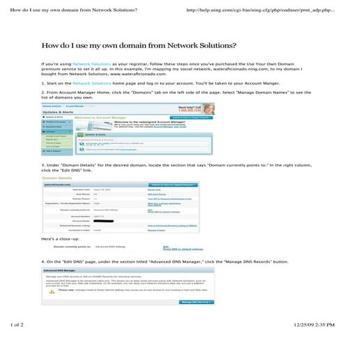 Ning Networks; How do I use my own domain from Network Solutions? | PDF