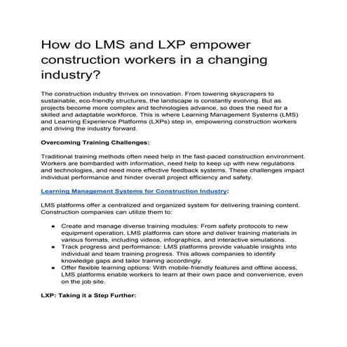 How do LMS and LXP empower construction workers in a changing industry ...