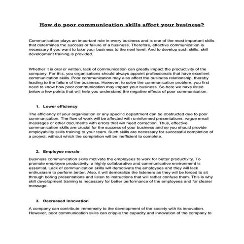 How do poor communication skills affect your business | PDF
