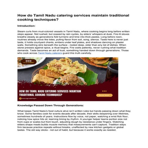 How do Tamil Nadu catering services maintain traditional cooking ...