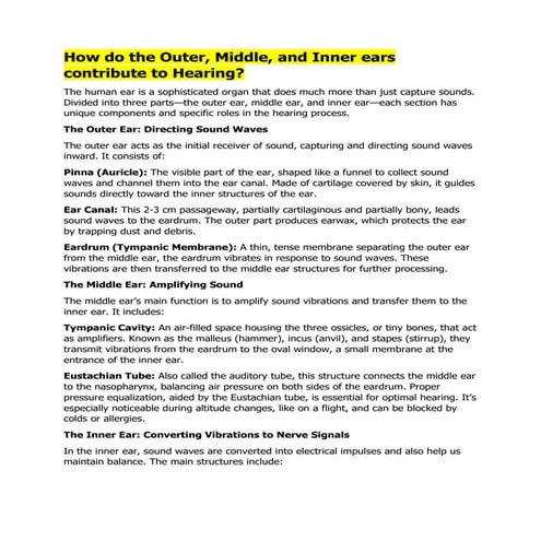 How do the Outer, Middle, and Inner ears contribute to Hearing.pdf