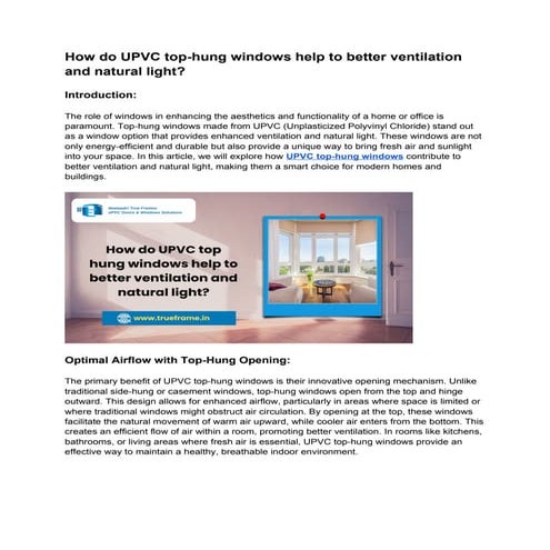How do UPVC top-hung windows help to better ventilation and natural ...