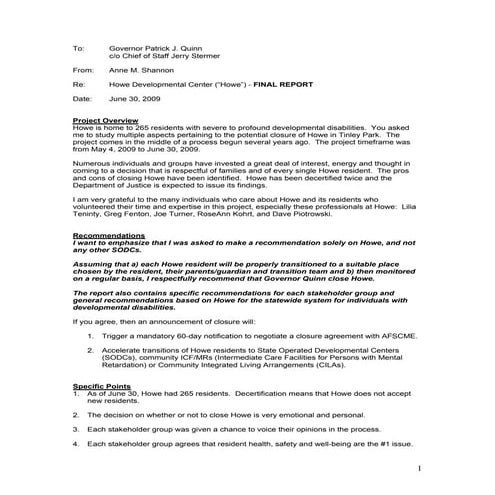 Final Report for Howe Developmental Center Closure | PDF