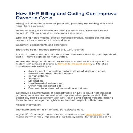 How EHR Billing and Coding Can Improve Revenue Cycle | PDF | Health Insurance | Insurance