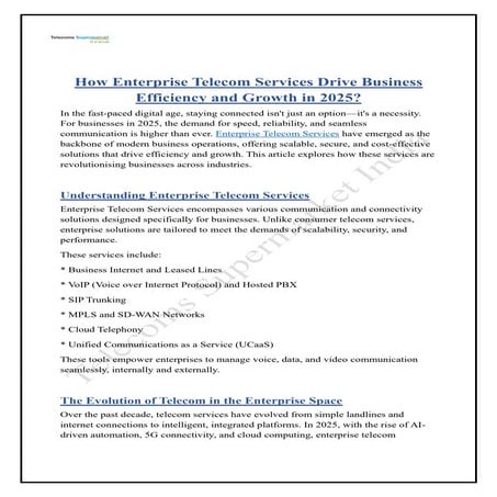 How Enterprise Telecom Services Drive Business Efficiency and Growth in ...