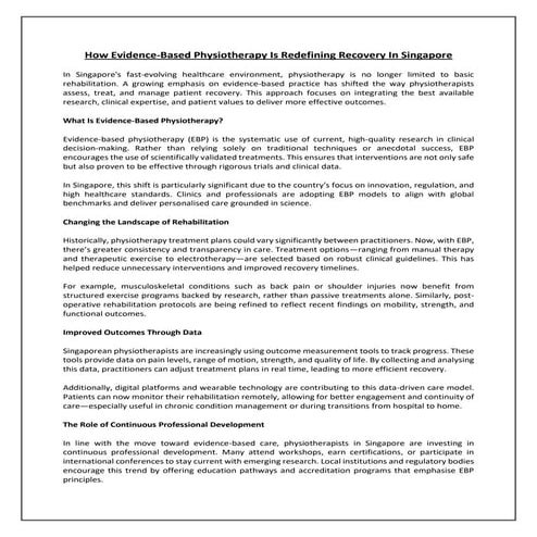 How Evidence-Based Physiotherapy Is Redefining Recovery in Singapore | PDF