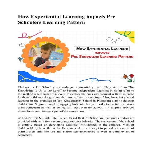How Experiential Learning impacts Pre Schoolers Learning Pattern.pdf | Daycare and Pre-School ...