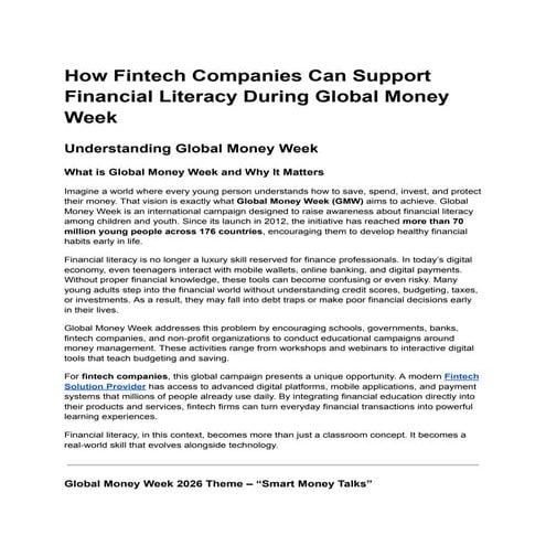 How Fintech Companies Can Support Financial Literacy During Global ...