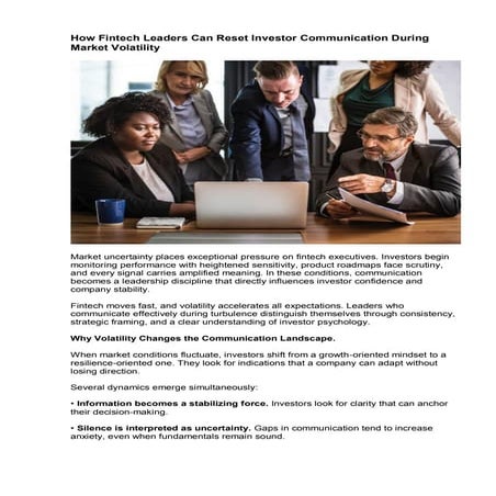 How Fintech Leaders Can Reset Investor Communication During Market ...