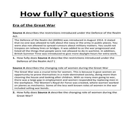 Example National 5 History questions - How fully? | PDF