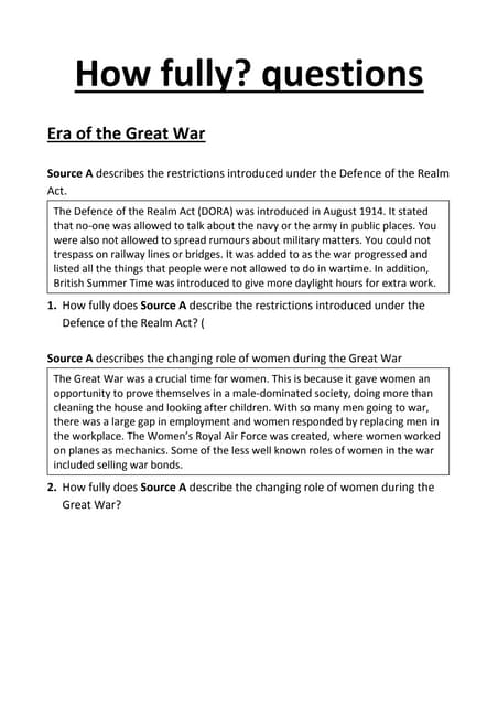 Example National 5 History questions - Comparison | PDF