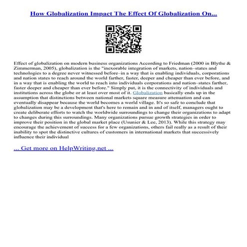How Globalization Impact The Effect Of Globalization On... | PDF ...
