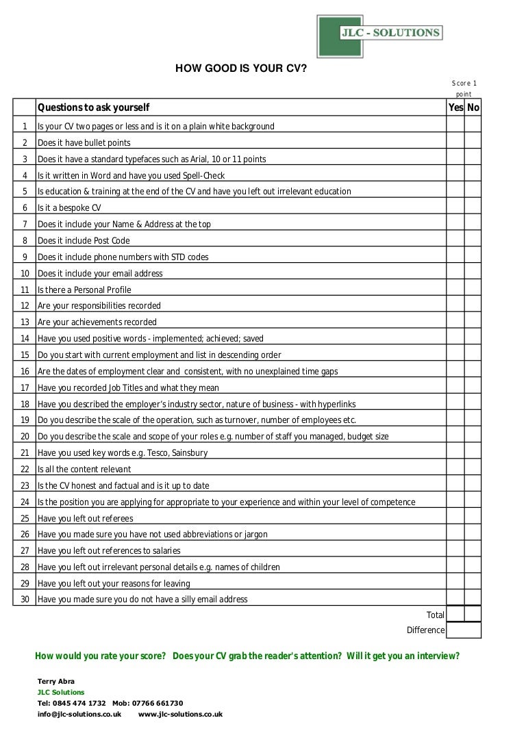 How Good Is Your Cv Checklist