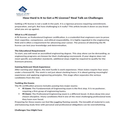 How Hard Is It to Get a PE License Real Talk on Challenges | PDF