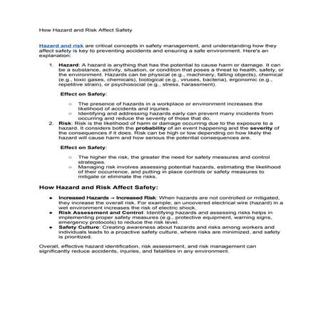 How Hazard and Risk Affect Safety: Explained | DOCX