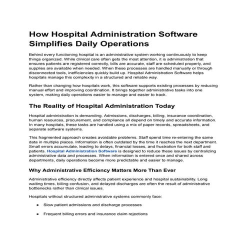 How Hospital Administration Software Simplifies Daily Operations | PDF