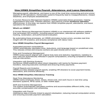 How HRMS Simplifies Payroll, leave management | PDF