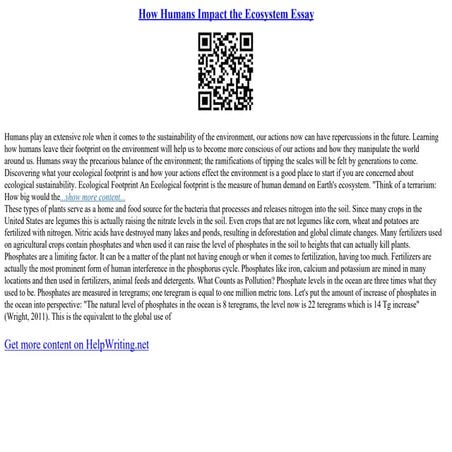 How Humans Impact The Ecosystem Essay | PDF