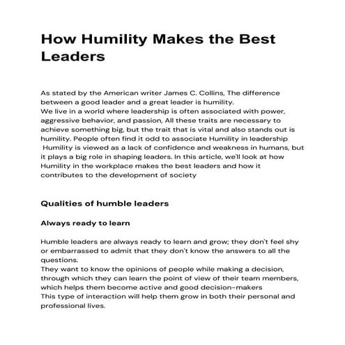 How Humility Makes the Best Leaders | PDF