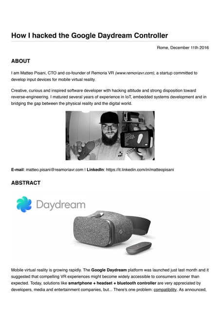 Daydream presentation | PPTX | Virtual Reality | Technology & Computing
