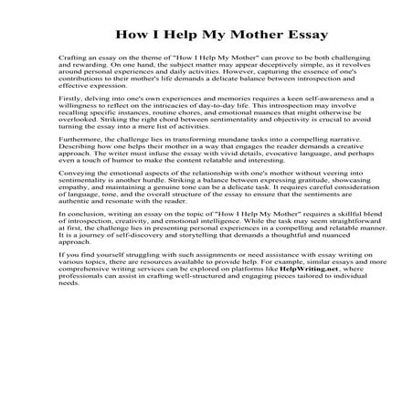 How I Help My Mother Essay. Simmons University | PDF