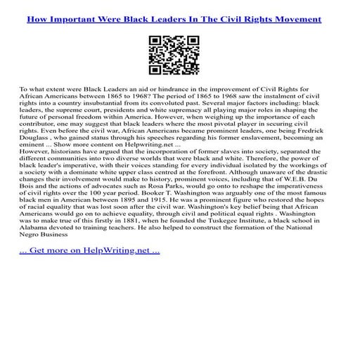 How Important Were Black Leaders In The Civil Rights Movement | PDF
